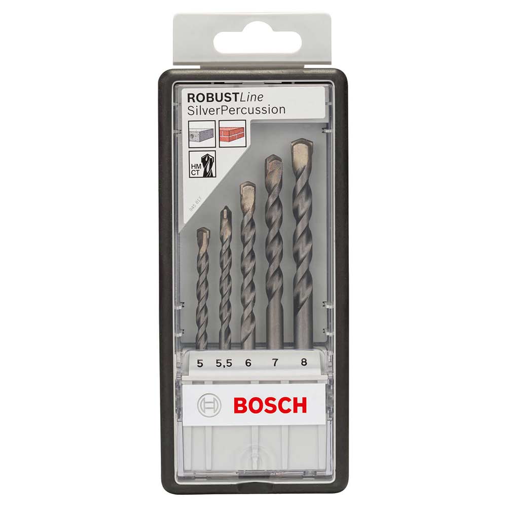 Bosch 5 Piece Silver Percussion Masonry Drill Bit Set Masonry Drill Bits