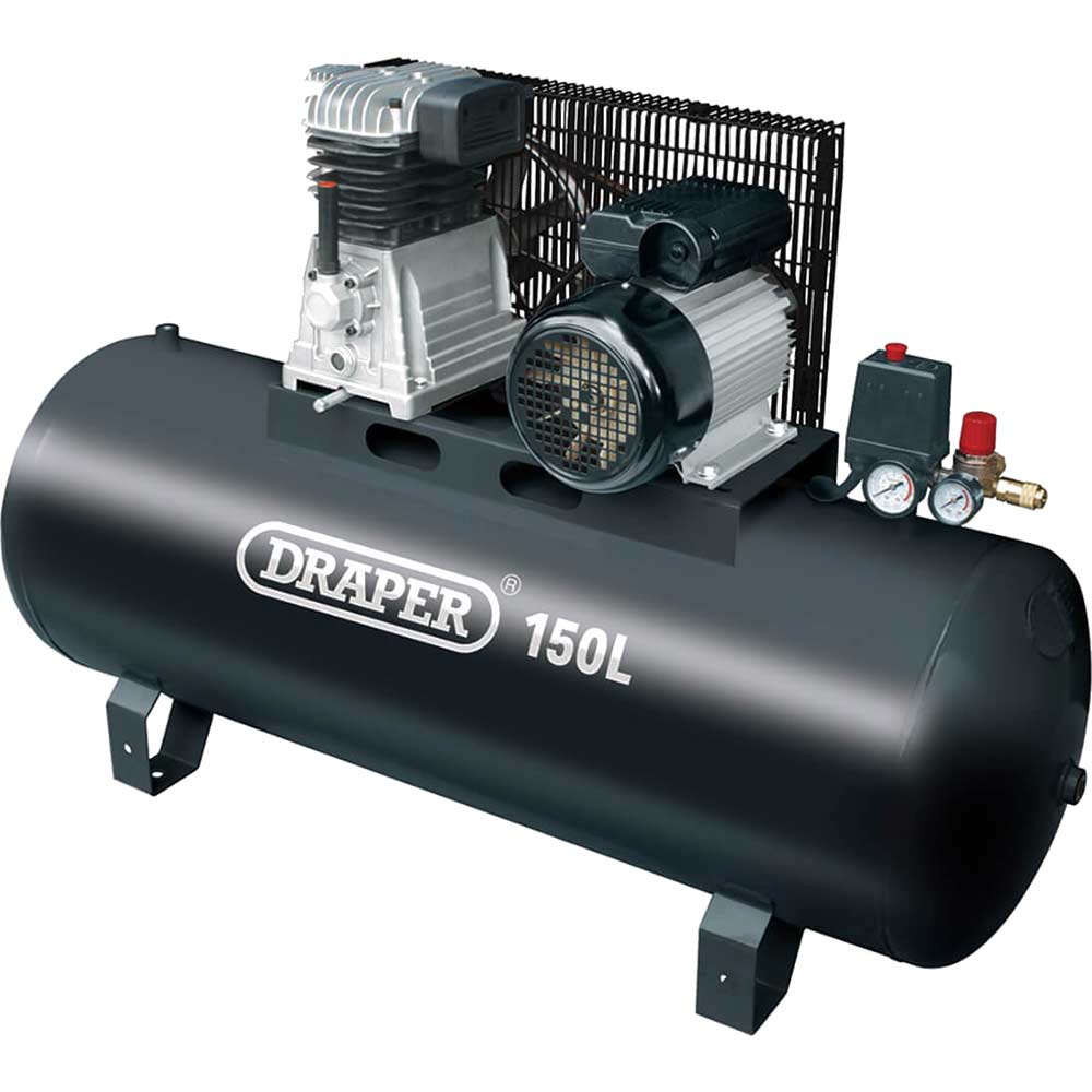Draper DA150/369S Stationary Belt Driven Air Compressor 150 Litre | Air ...