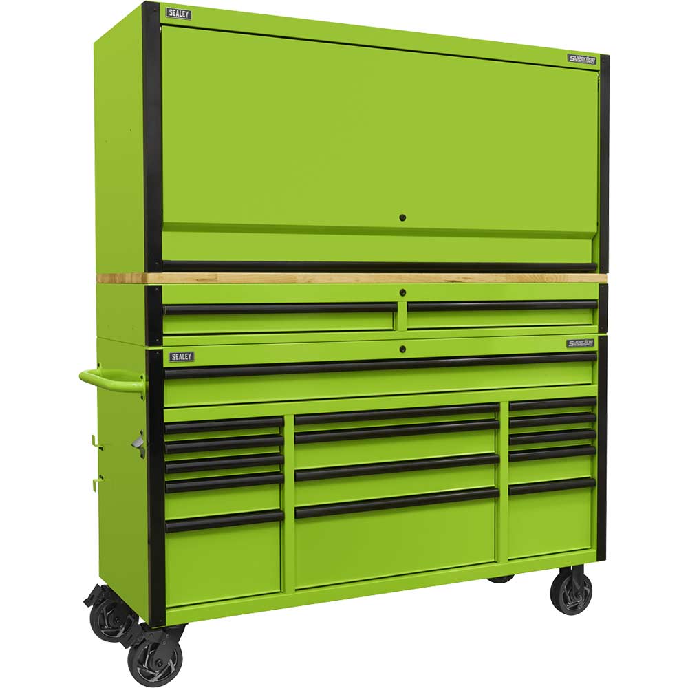 Sealey 15 Drawer Wooden Worktop Trolley and Hutch Combo | Roller Cabinets