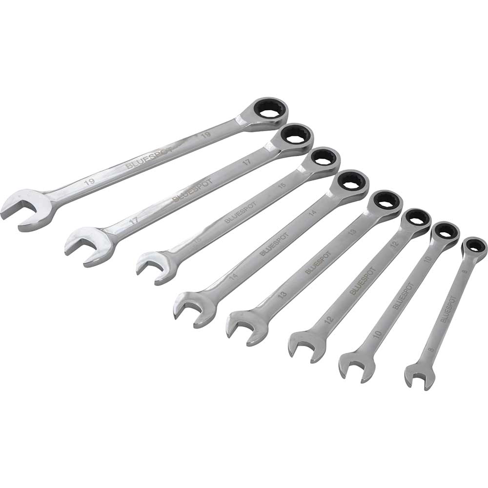 BlueSpot 8 Piece Ratchet Spanner Set | Combination Spanners