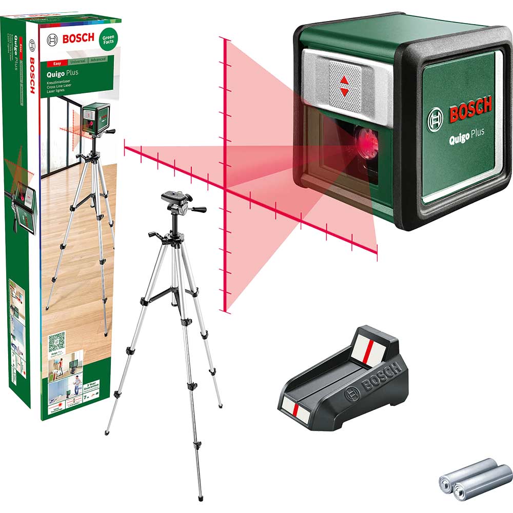 Bosch QUIGO PLUS Self Levelling Cross Line Laser Level and Tripod ...