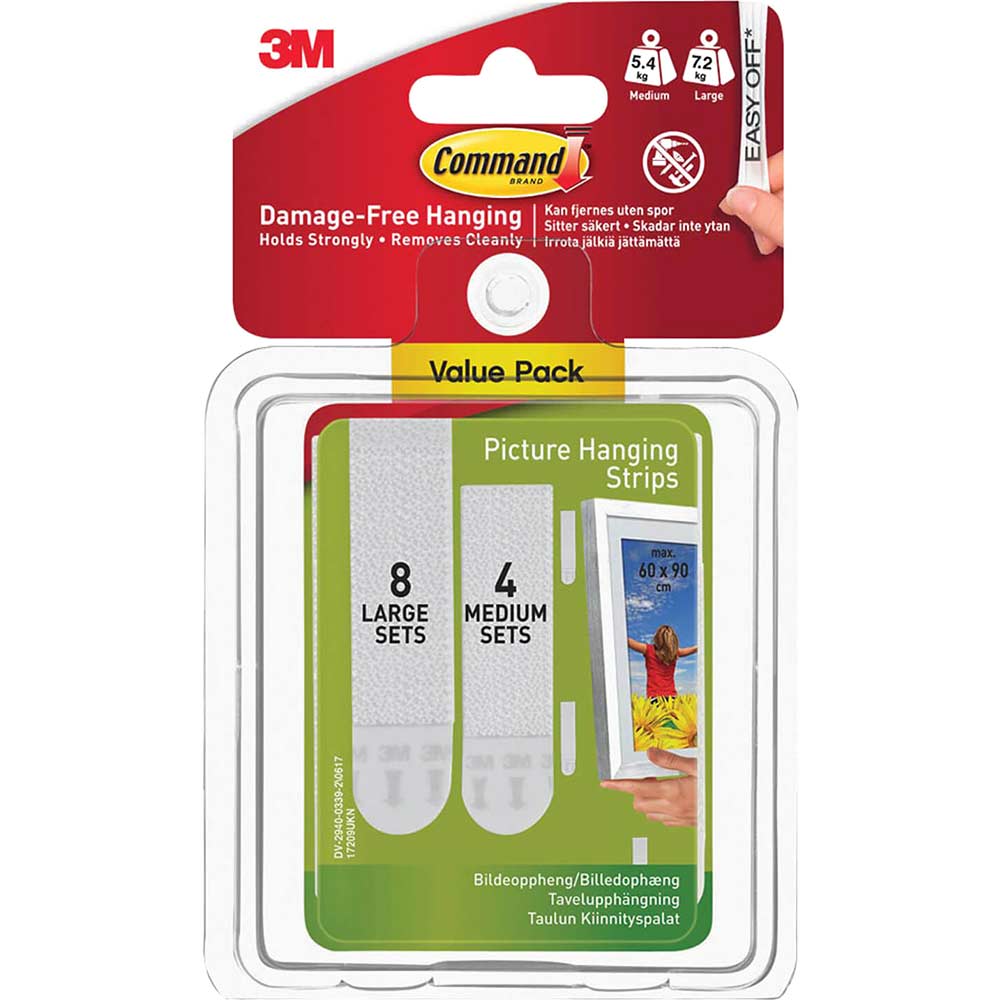 Command 12 Piece Medium and Large Picture Hanging Adhesive Strip Set ...