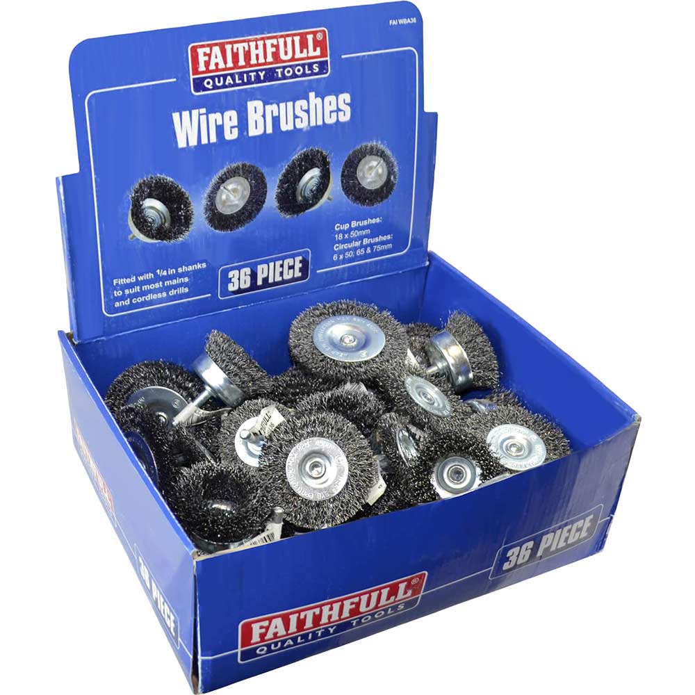 Faithfull 36 Piece Assorted Wire Brush Set | Wire Cup Brushes