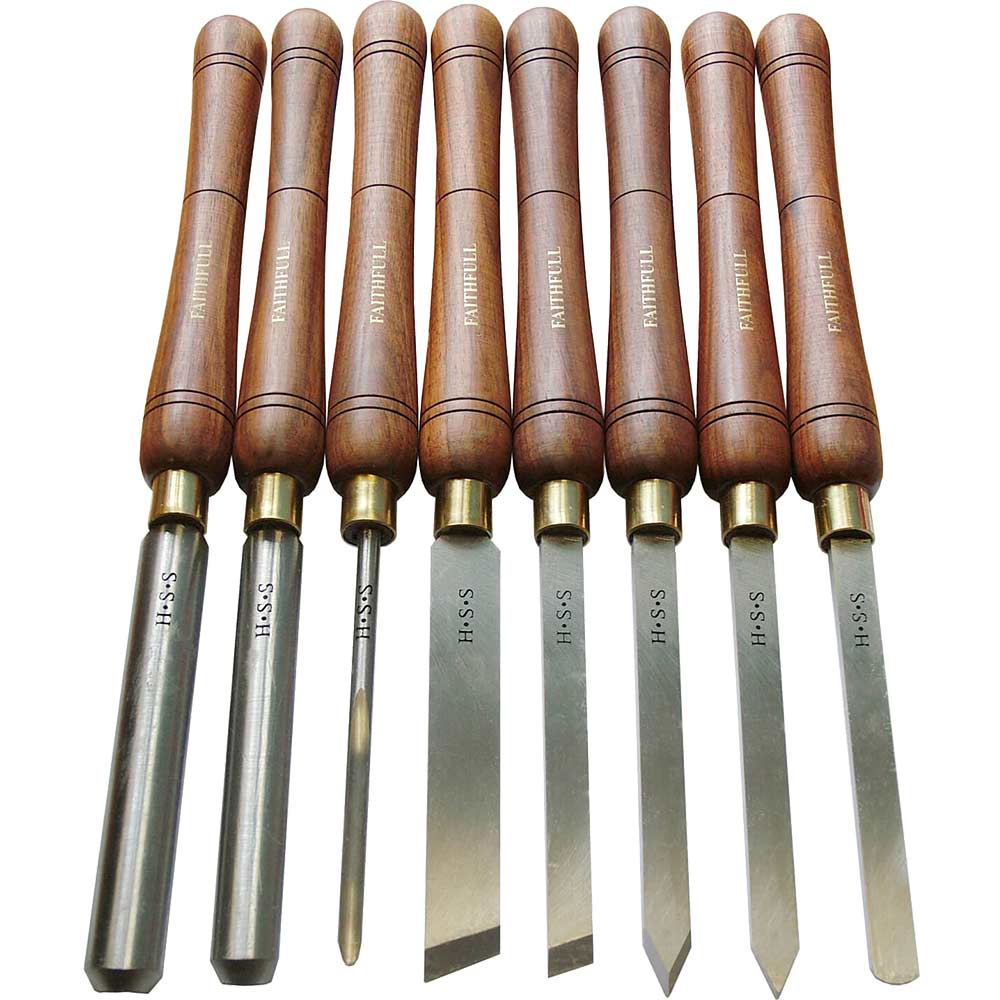 Faithfull 8 Piece HSS Wood Turning Tool Set Turning Sets